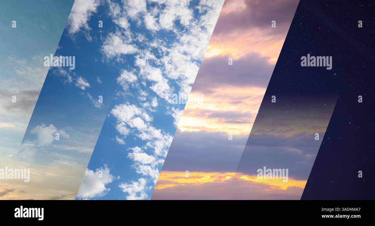 Beautiful sky at different times of day. Sunset, sunrise, night ...