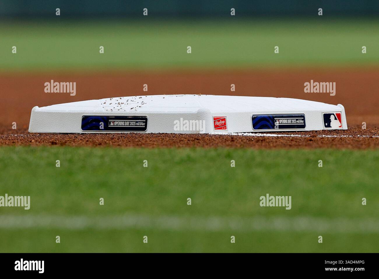 ATLANTA, GA - APRIL 04: Third base with the Home Opener logo during the ...