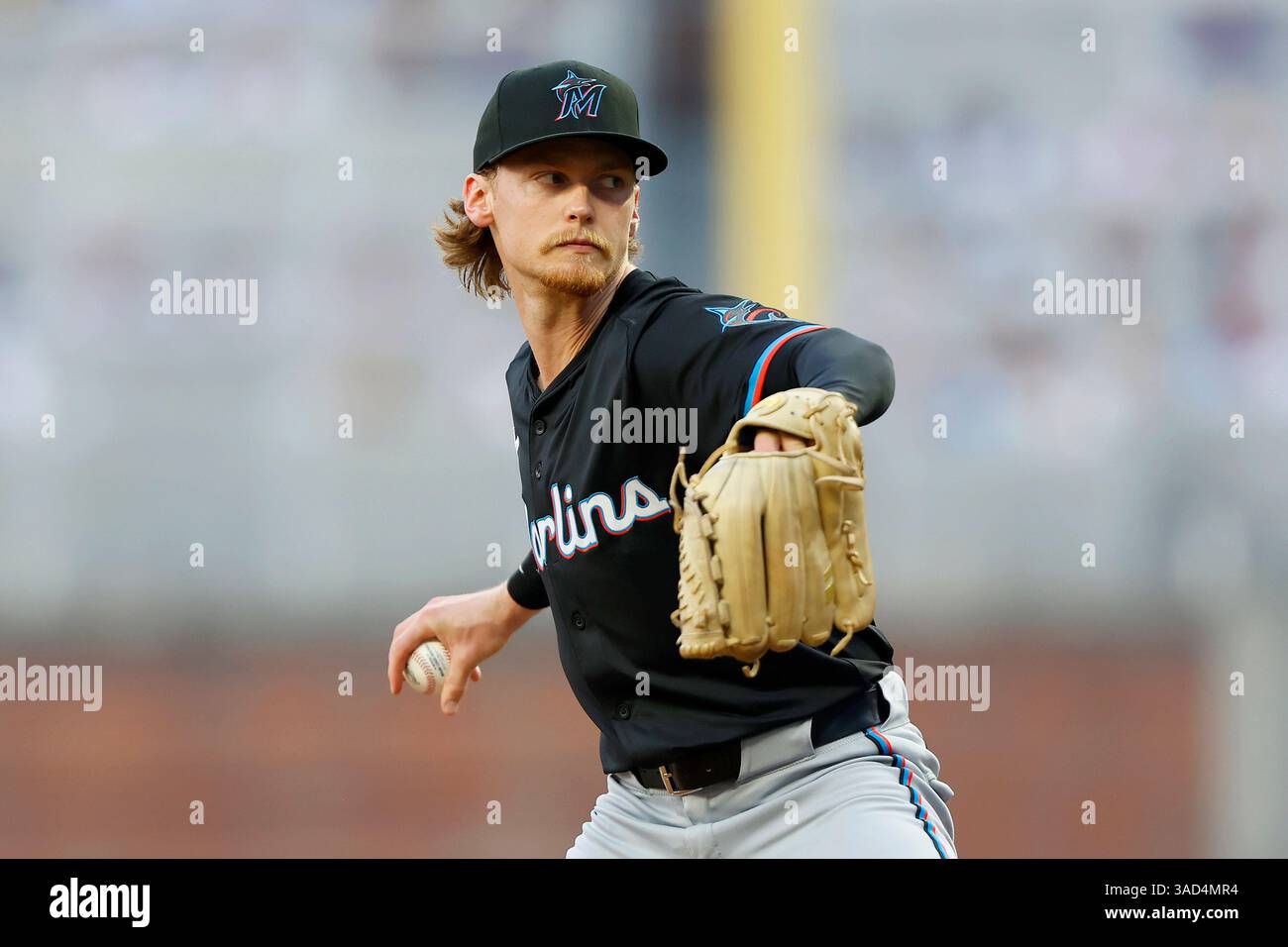 ATLANTA, GA - APRIL 04: Max Meyer #23 of the Miami Marlins delivers ...
