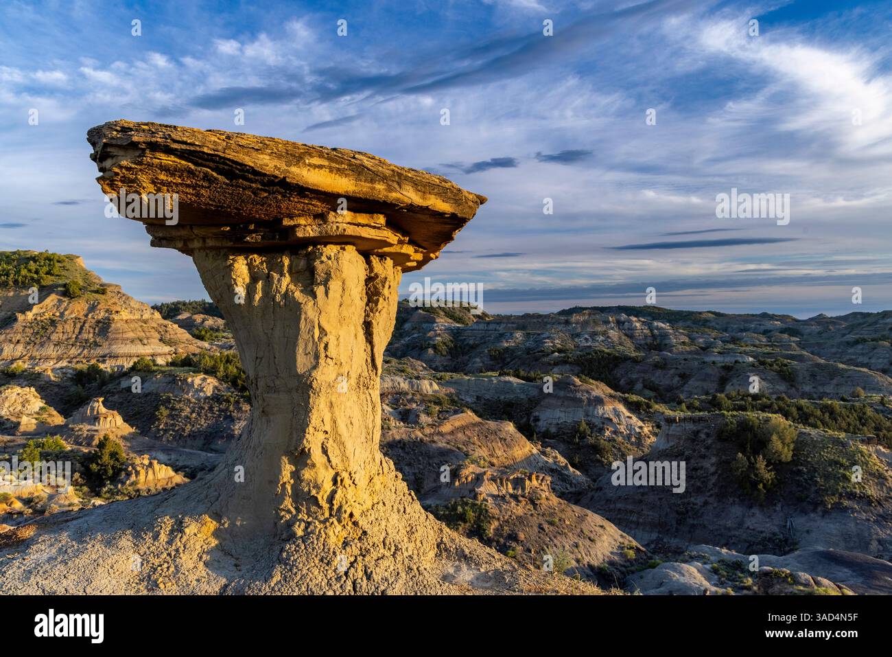 Caprock formation in the badlands of Makoshika State Park in Glendive ...