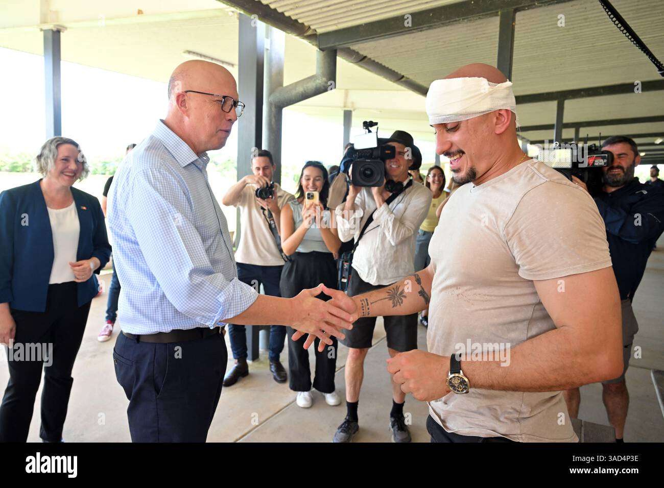 Leader of the Opposition Peter Dutton with Channel 10 cameraman Ghaith ...