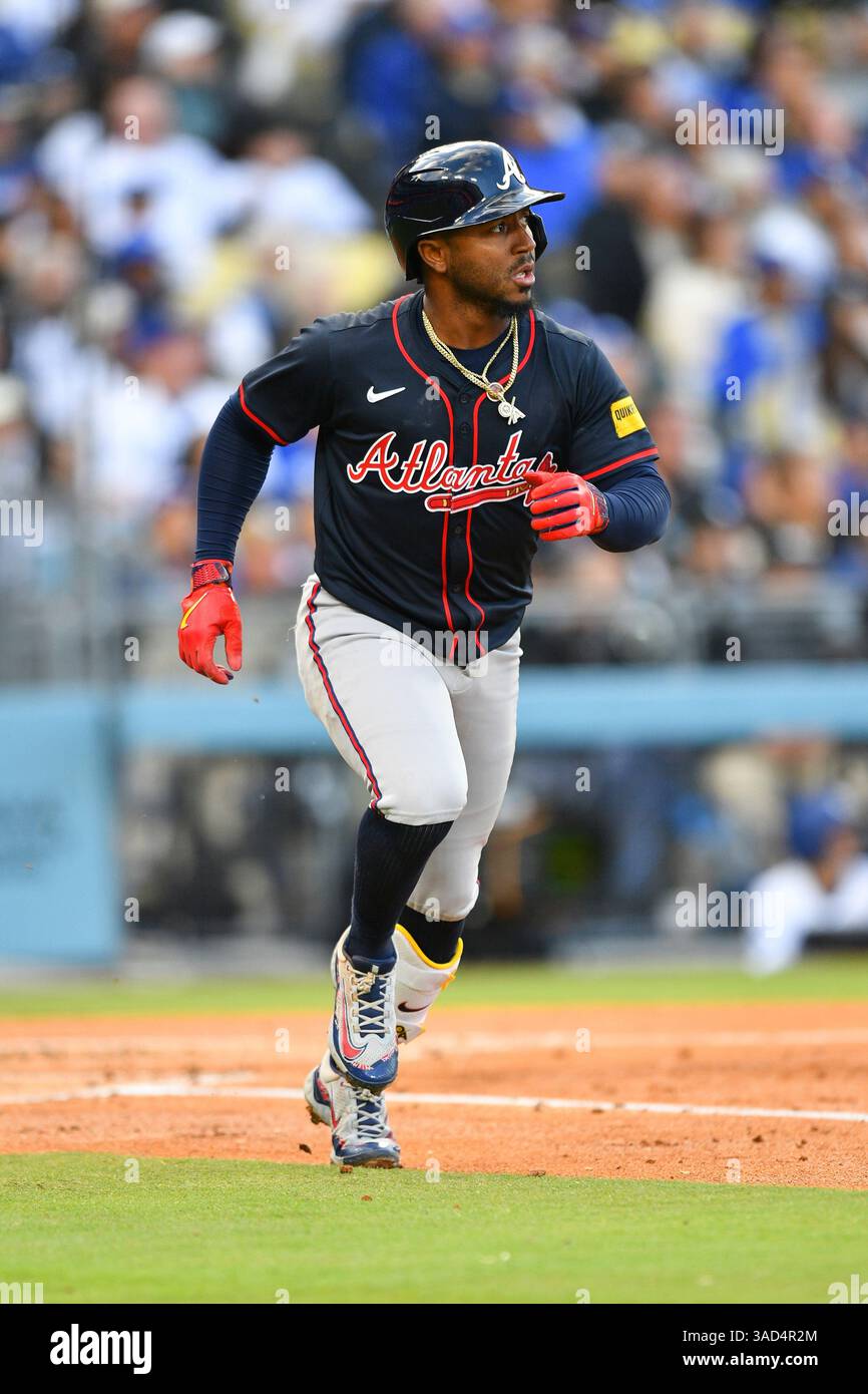 LOS ANGELES, CA - APRIL 02: Atlanta Braves second baseman Ozzie Albies ...