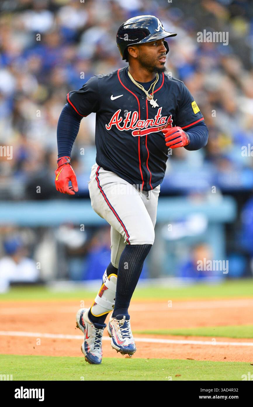 LOS ANGELES, CA - APRIL 02: Atlanta Braves second baseman Ozzie Albies ...