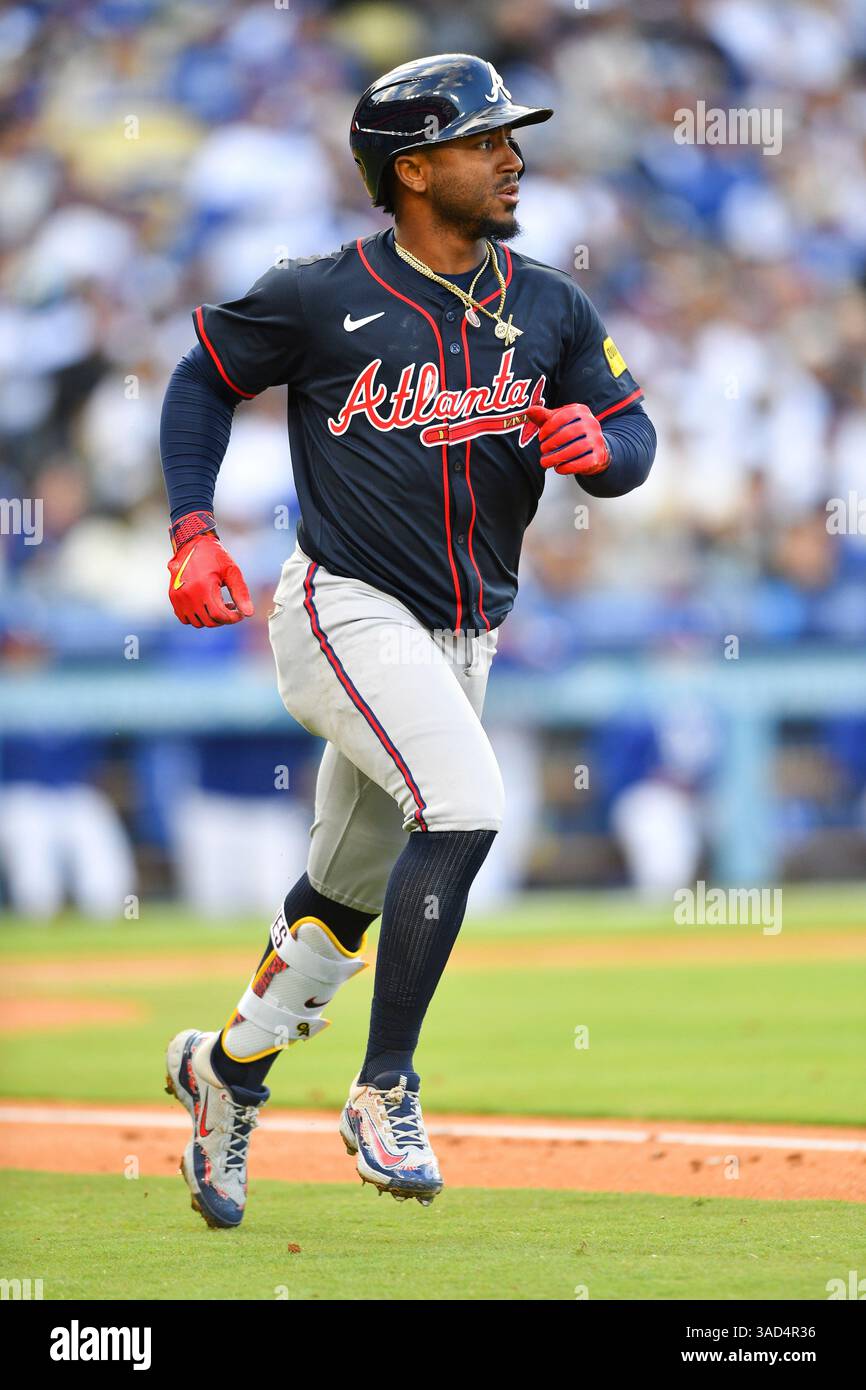 LOS ANGELES, CA - APRIL 02: Atlanta Braves second baseman Ozzie Albies ...