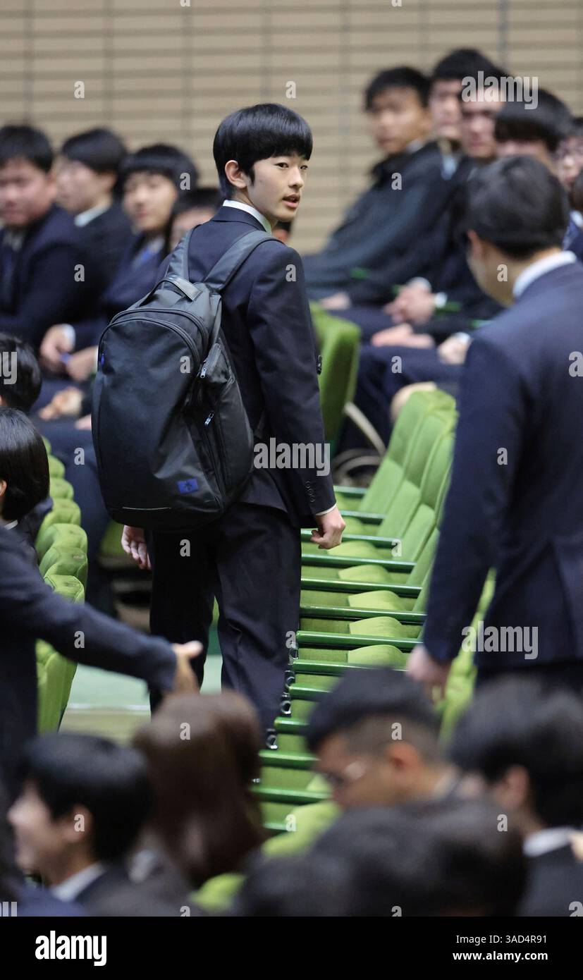 Japanese Prince Hisahito of Akishino attends an entrance ceremony of ...
