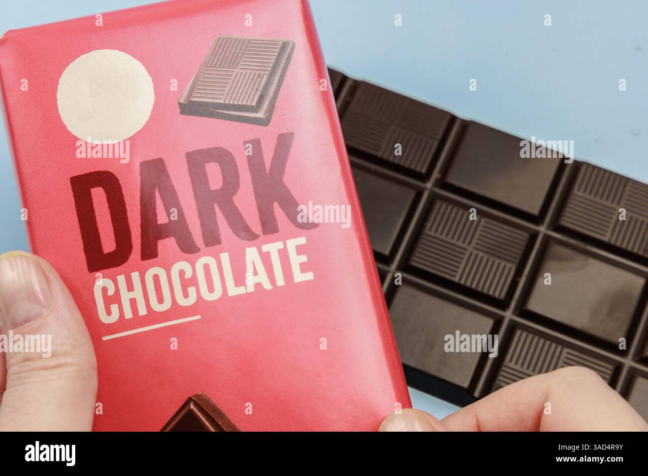 Delicious dark chocolate bar with the inscription Dark Chocolate ...