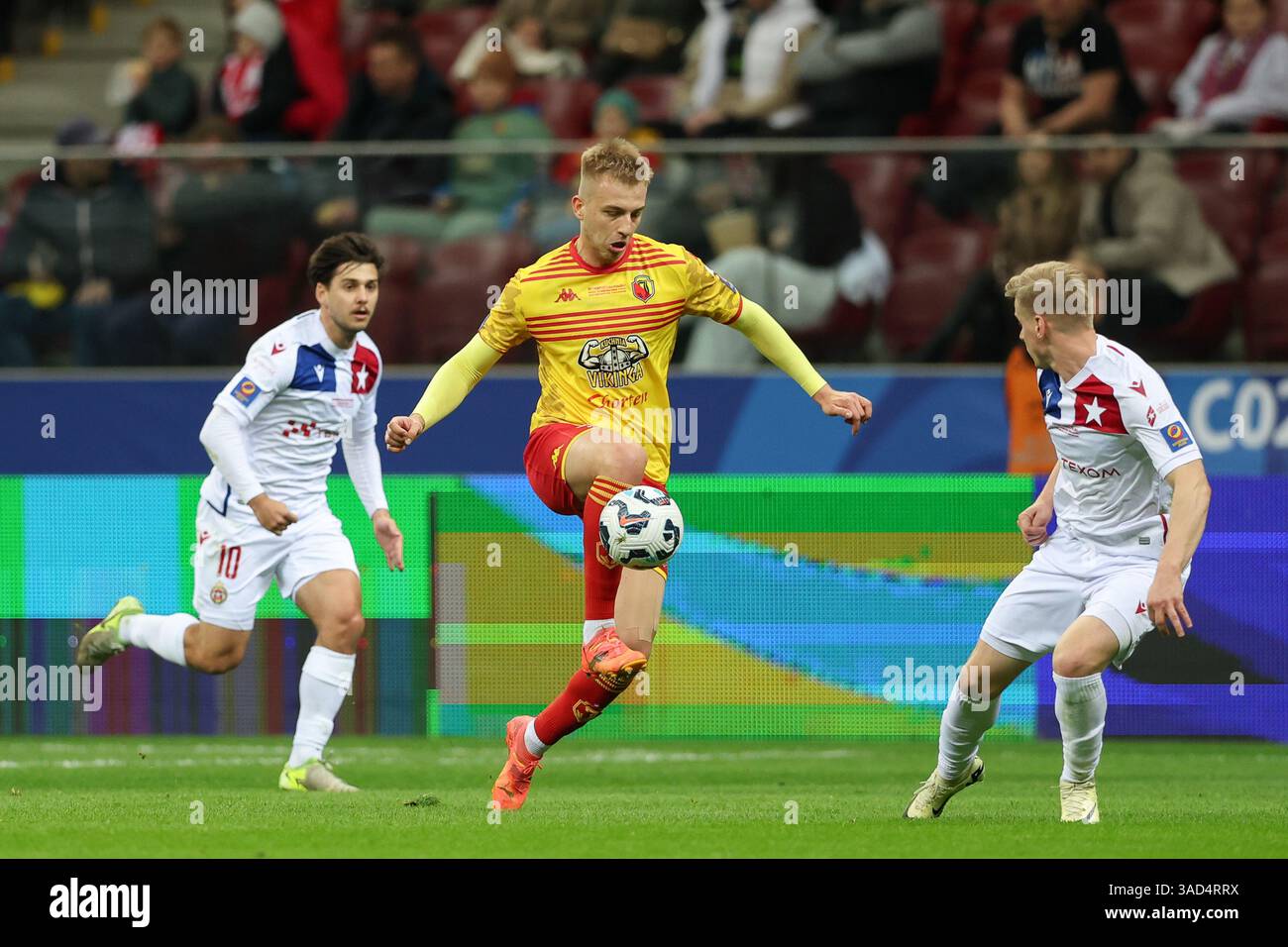 Warsaw, Poland. 02nd Apr, 2025. Frederico Duarte of Wisla Krakow (L ...