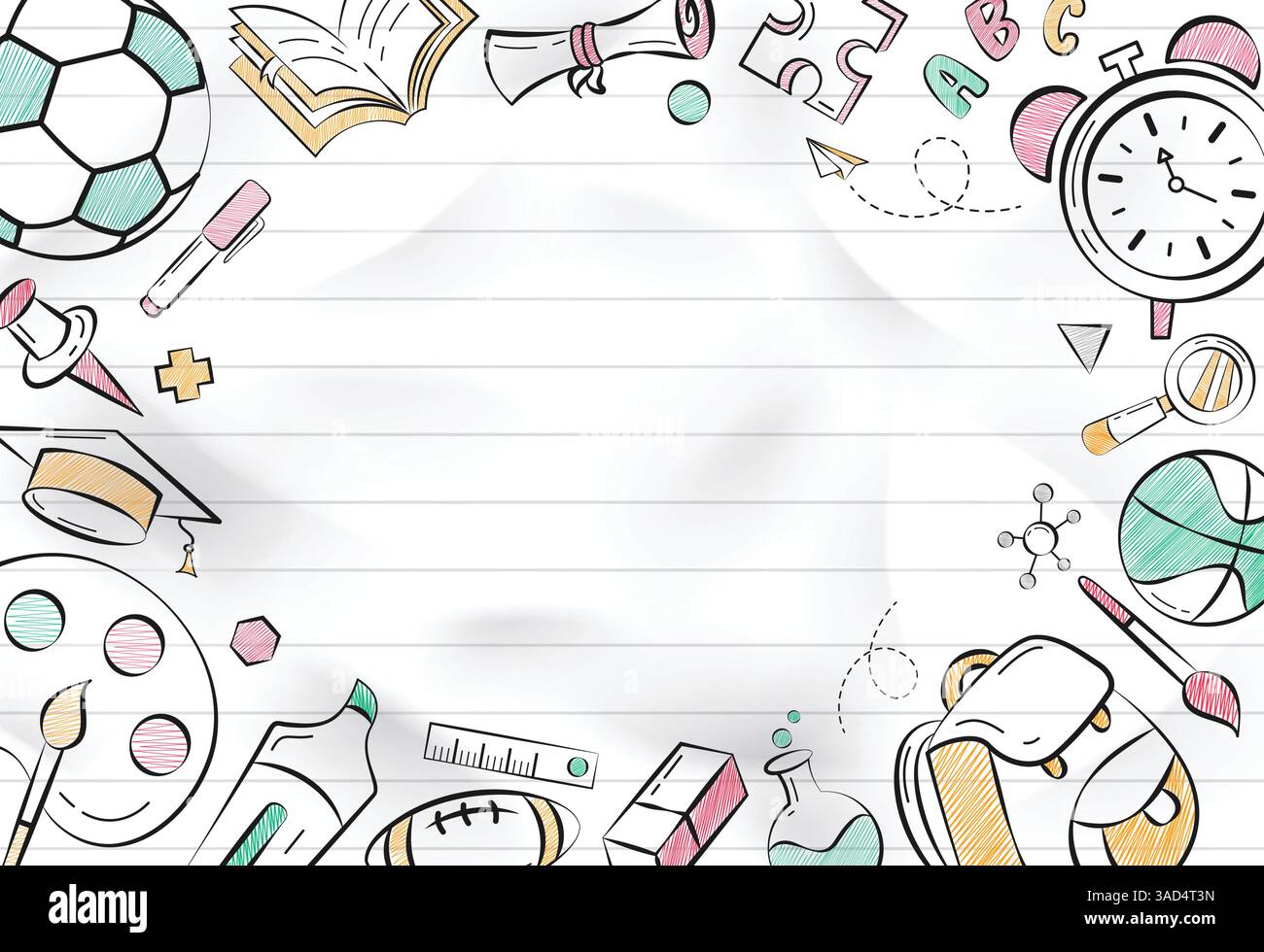 School border clipart template design. Back to school frame with educational colorful drawing ...