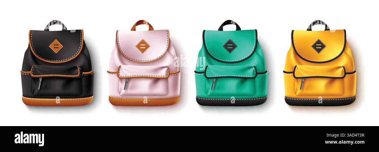 Backpack school bag clipart set. Back to school leather bag 3d design ...