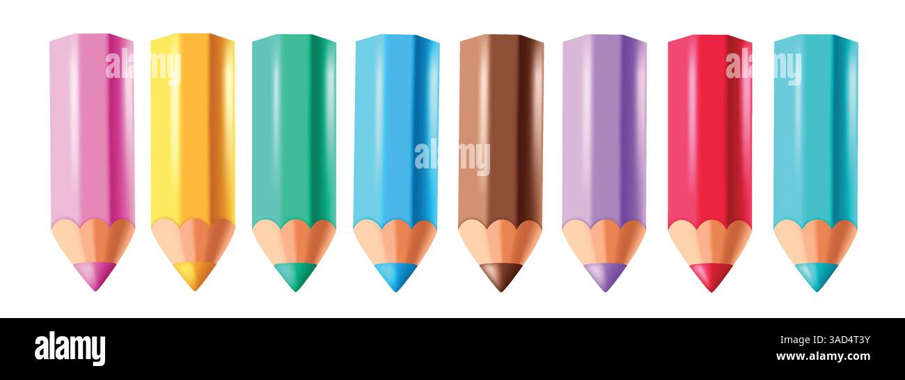 Color pencil colorful elements clipart set. 3d color pencil school ...