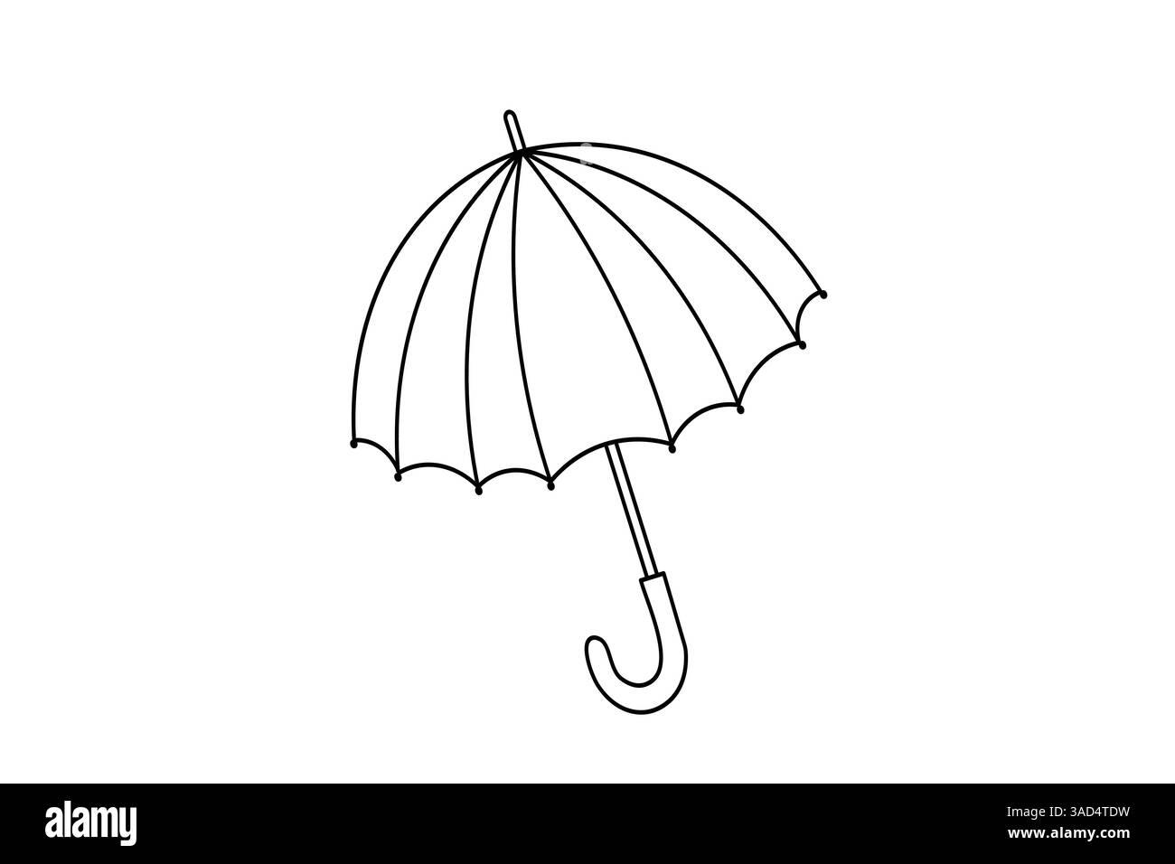 Minimalist line drawing of an umbrella with raindrops in a clean and ...