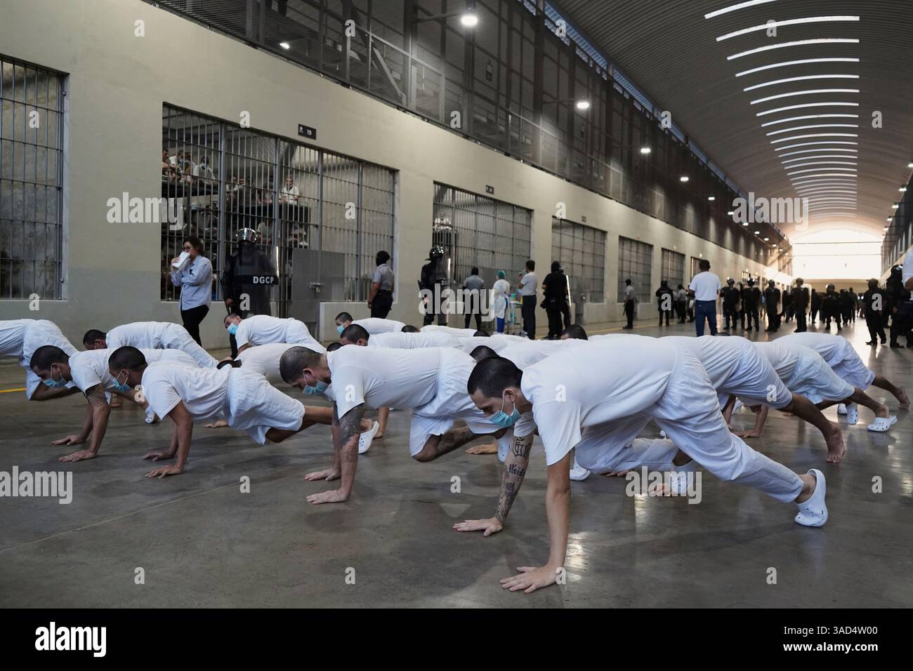 Prisoners exercise at the Terrorist Confinement Center in Tecoluca, El ...