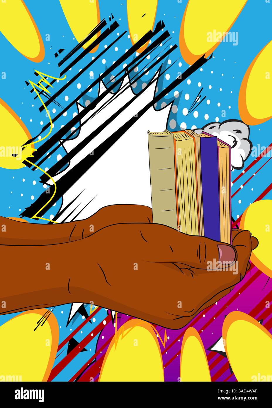 Cartoon, comic book human hands holding Book. Retro vector comics pop ...