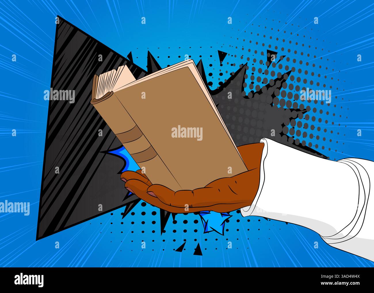 Cartoon, comic book human hands holding Book. Retro vector comics pop ...