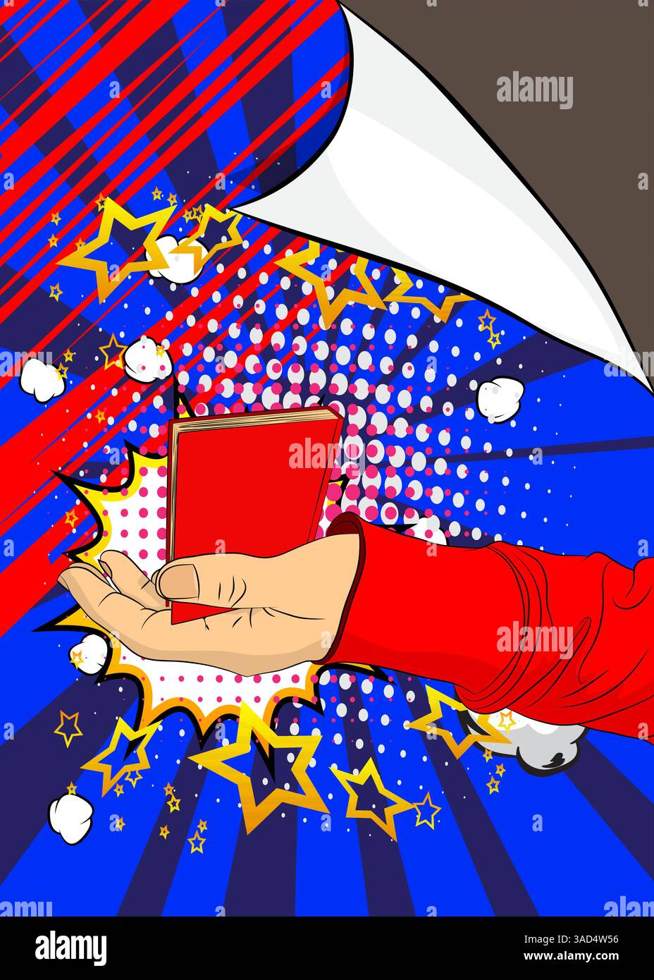 Cartoon, comic book human hands holding Book. Retro vector comics pop ...