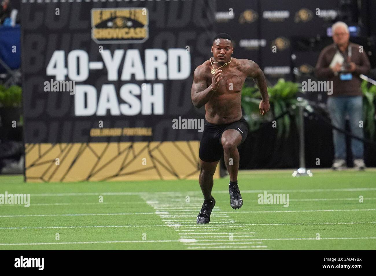 Colorado linebacker LaVonta Bentley takes part in the 40-yard dash ...