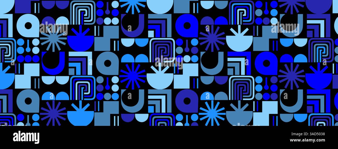 Modern Geometric Seamless Pattern with Abstract Shapes in Blue Tones ...