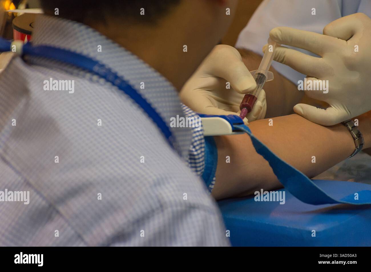 Collection blood in lab for checkup a health check by doctor and nurse ...