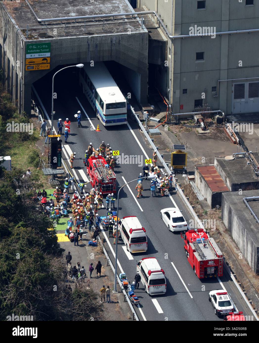 An aerial photo shows the scene of traffic accident that occurred near ...
