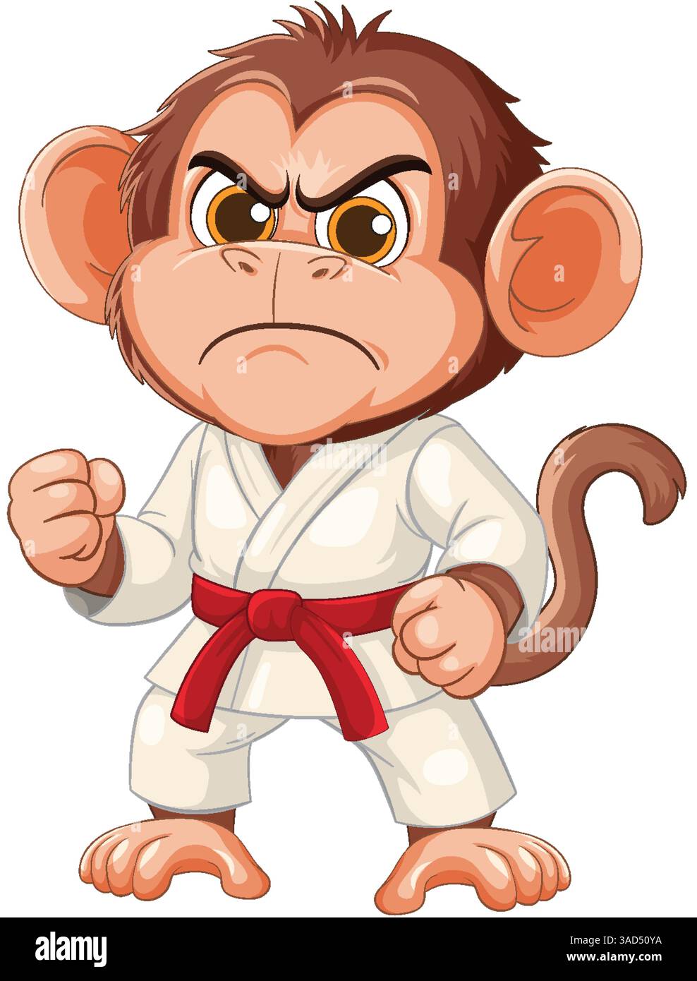 Cartoon monkey in karate attire, displaying a determined expression ...