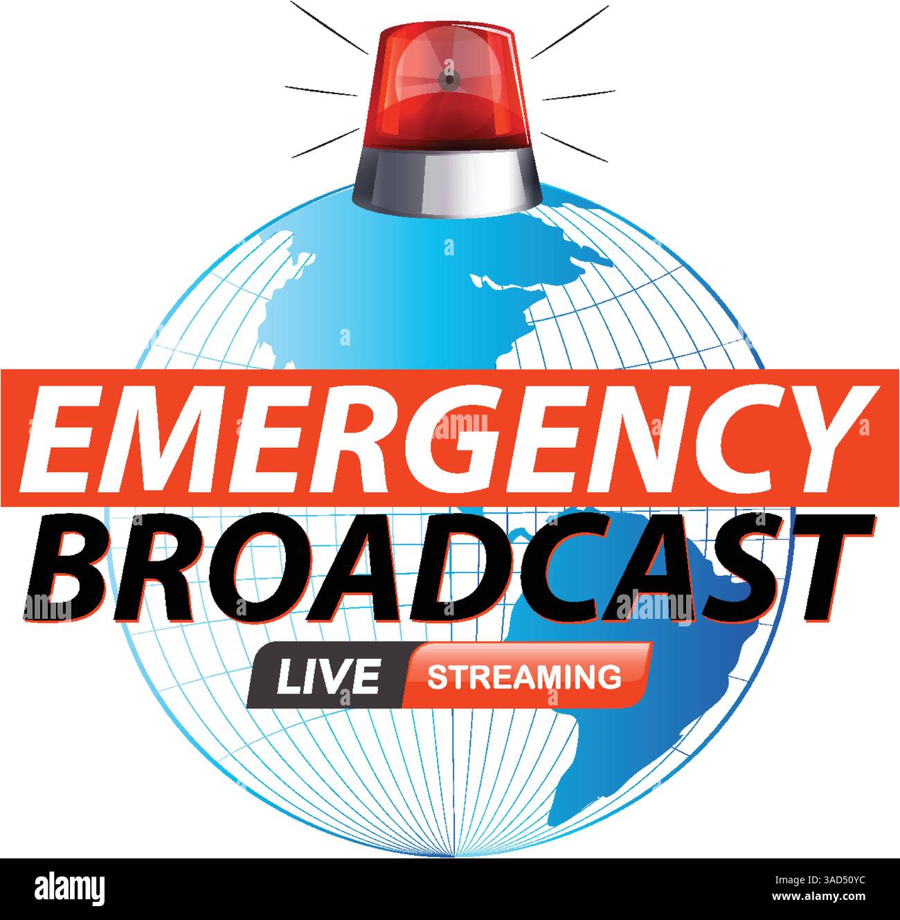 Vector illustration of an emergency broadcast theme with a globe, red ...