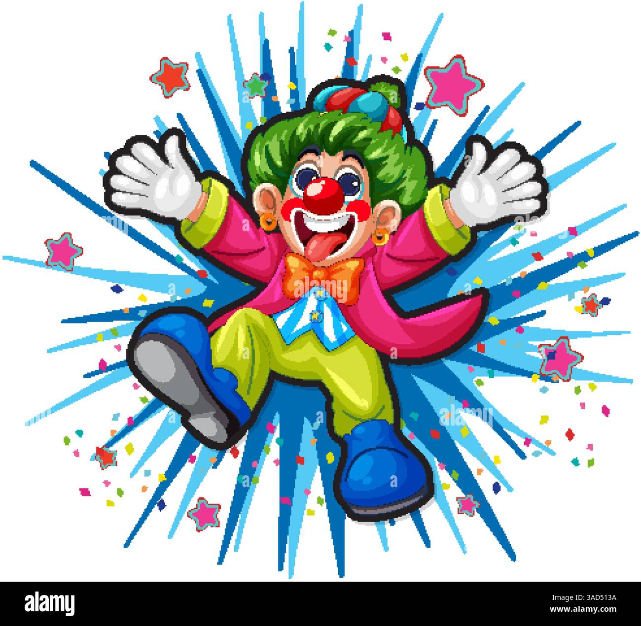 Vibrant vector illustration of a cheerful clown with green hair ...