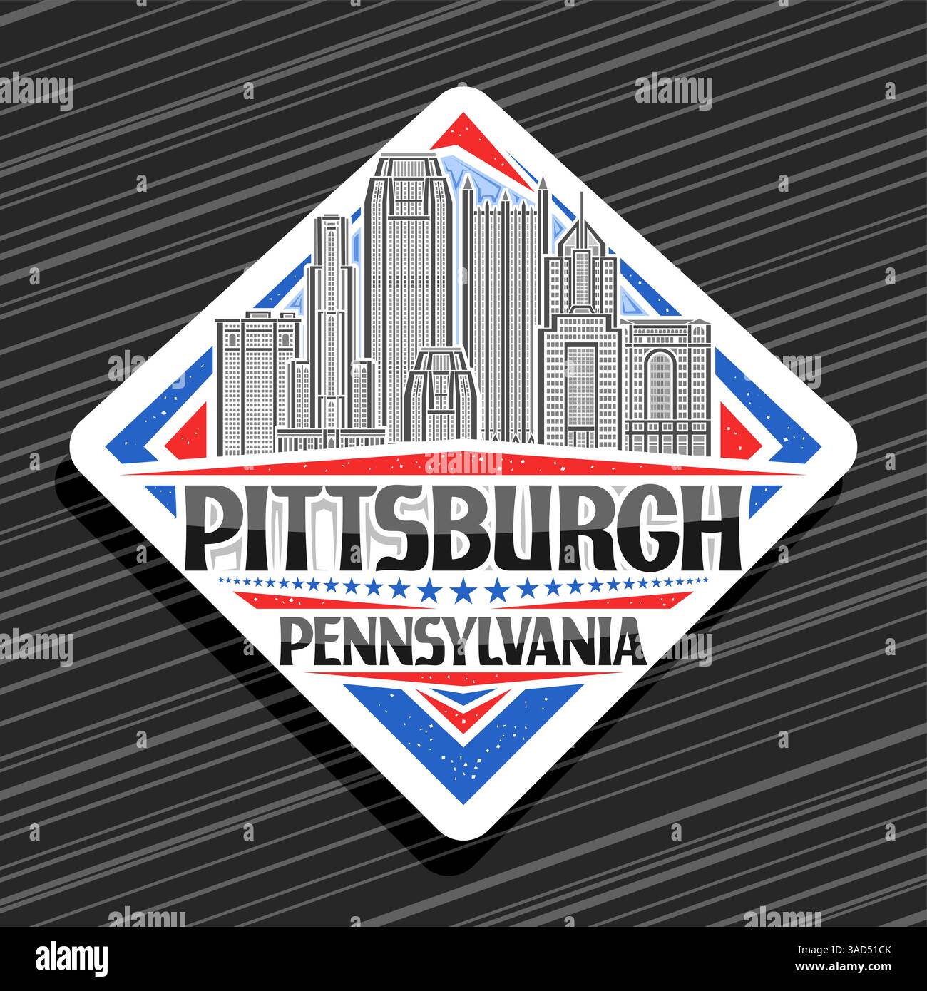 Vector logo for Pittsburgh, white rhomb road sign with detailed ...