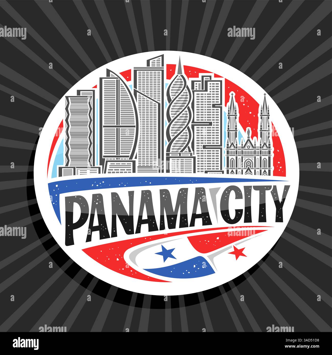 Vector logo for Panama City, white decorative label with illustration ...
