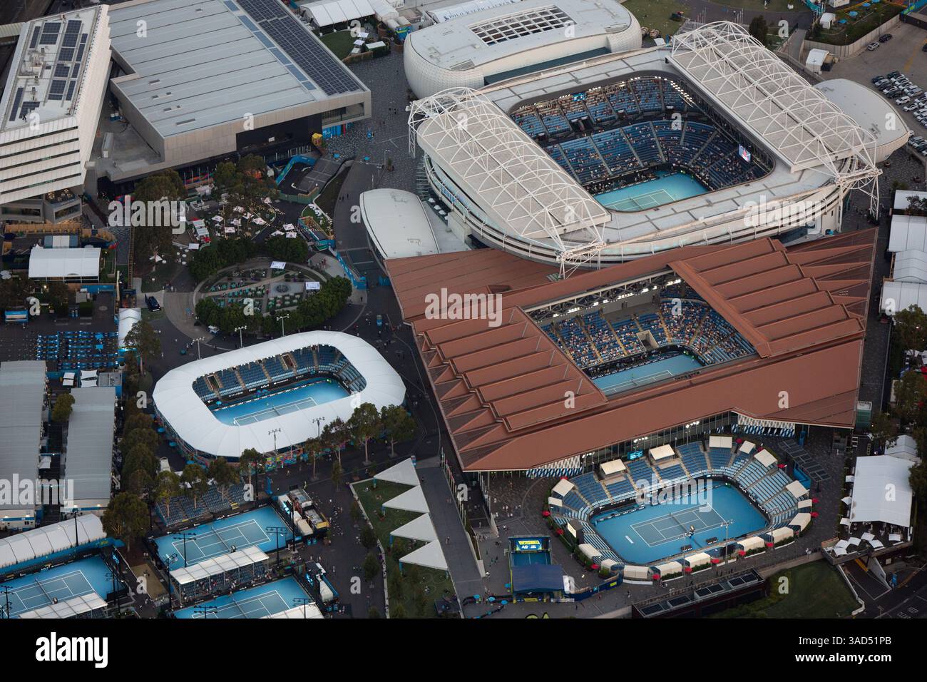 Aerial view of the Olympic Park Precinct at dusk during the Australian Open Stock Photo - Alamy