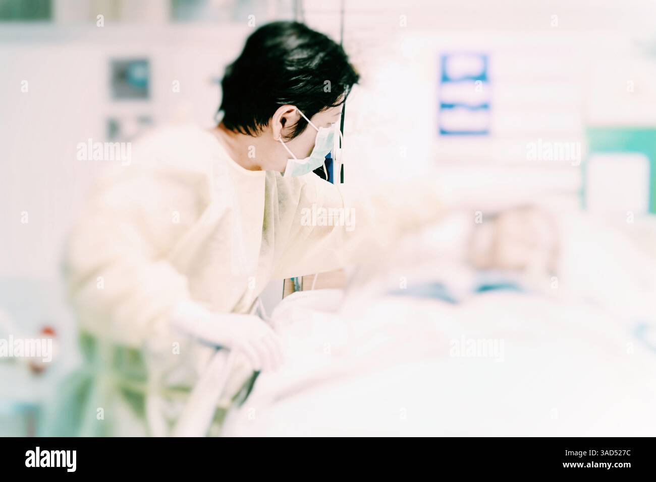 Asian women 40s years old in gown coat is a patient relative taking care of the CRE. or VRE ...