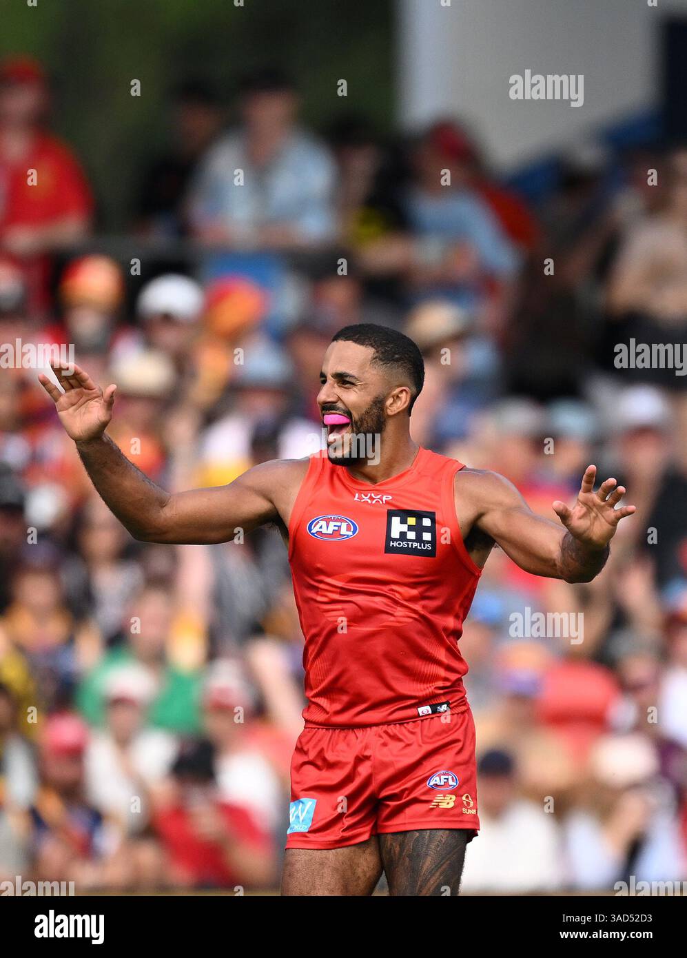 Gold Coast, Australia. 05th Apr, 2025. Touk Miller of the Suns reacts ...