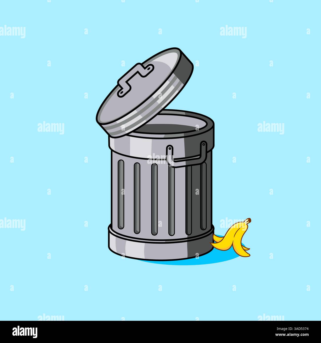 Trash Can with Open Lid and Banana Peel Vector Illustration Cartoon ...