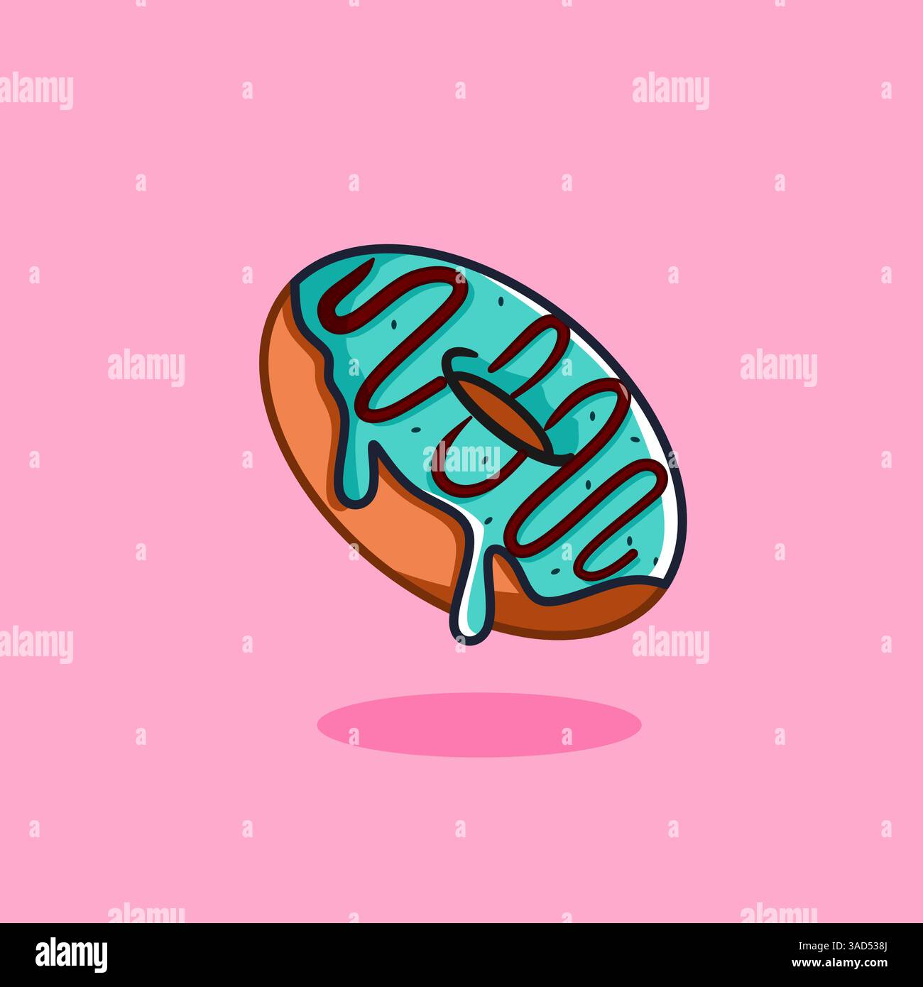 Dripping Mint Donut, Donut mint chocolate flavor cartoon design vector ...