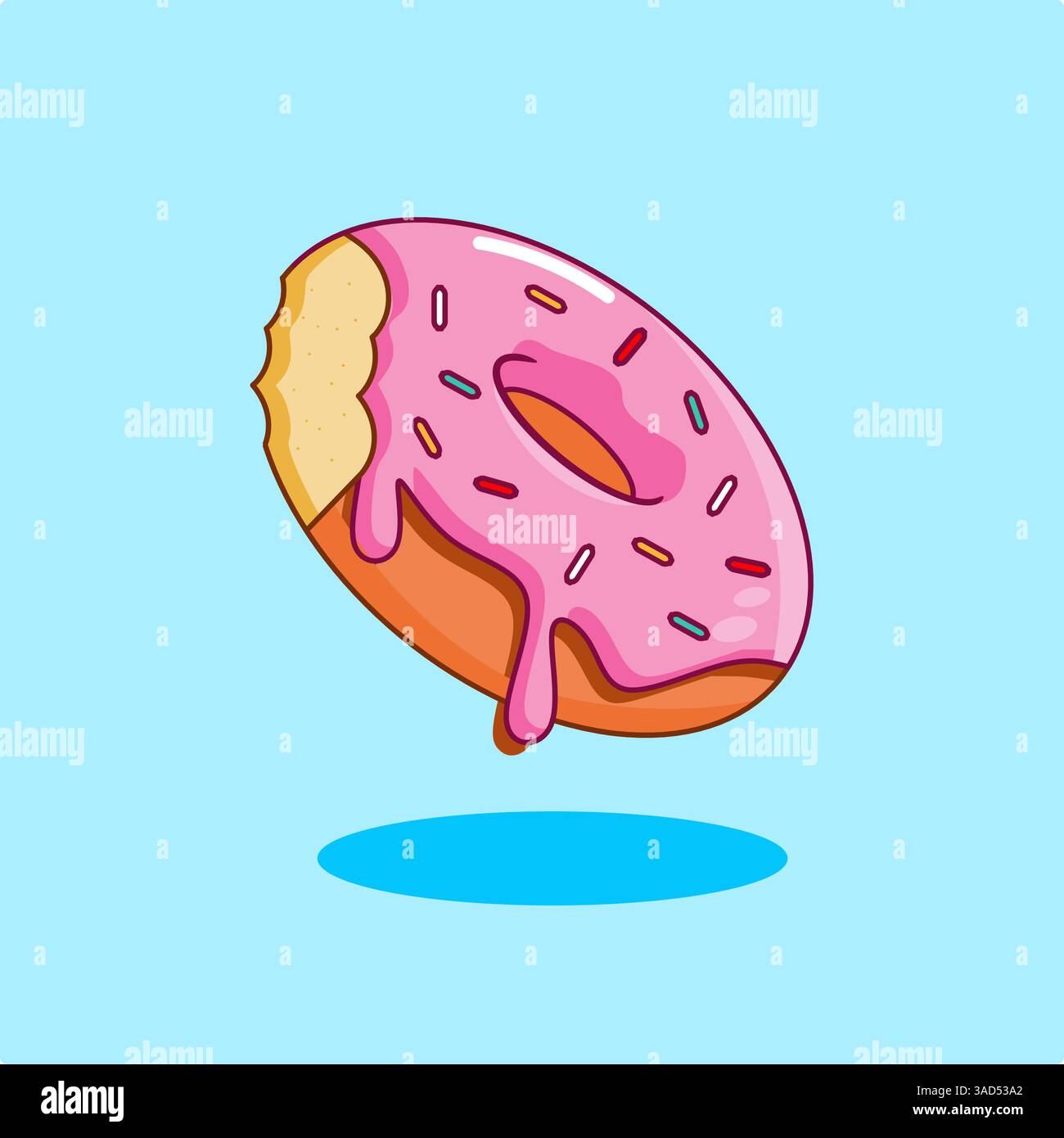 Bitten Donut illustration sprinkle sweet strawberry flavor, Cartoon ...