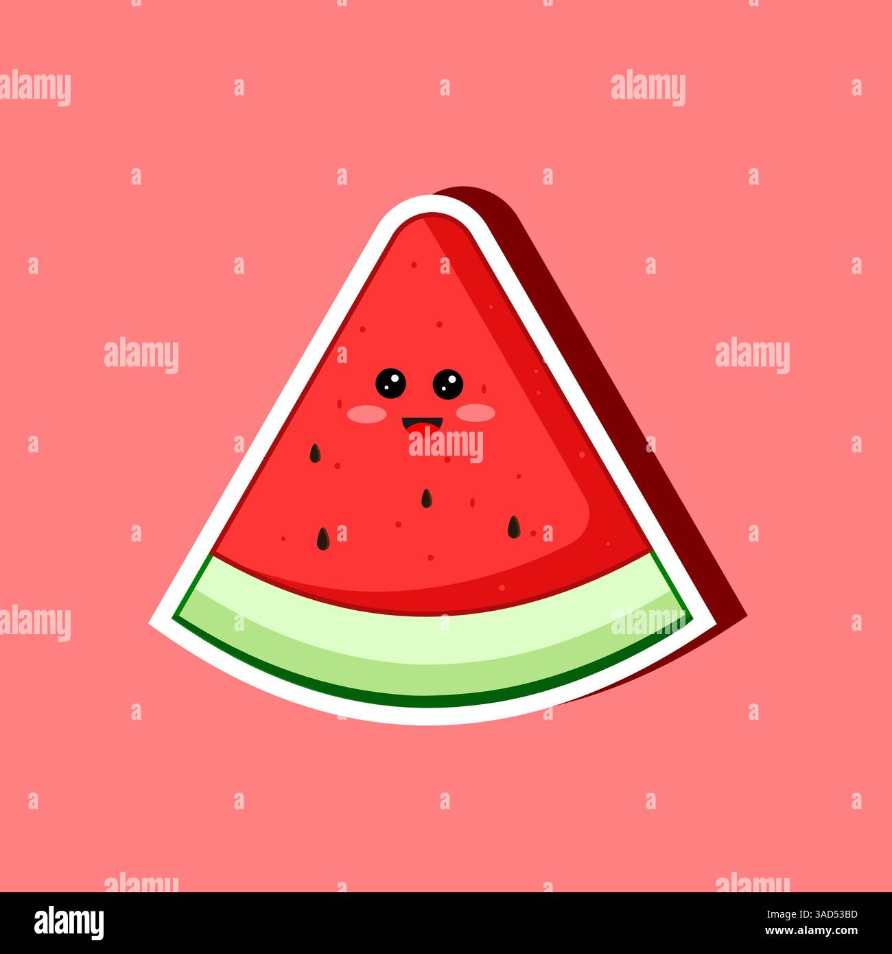 Watermelon sticker flat design kawaii cartoon vector illustration Stock ...