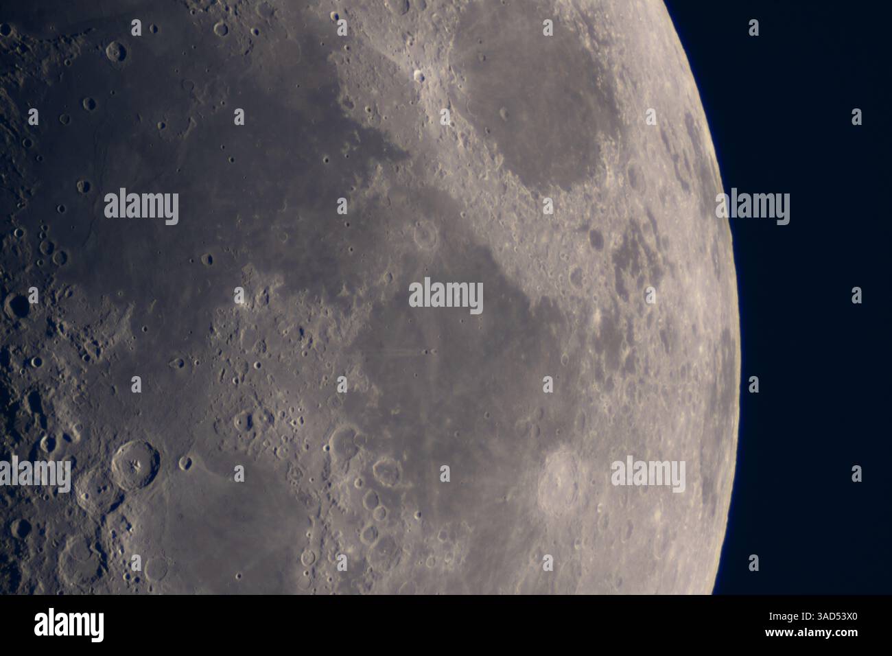 Detailed view of lunar surface featuring maria and craters. Planetary ...