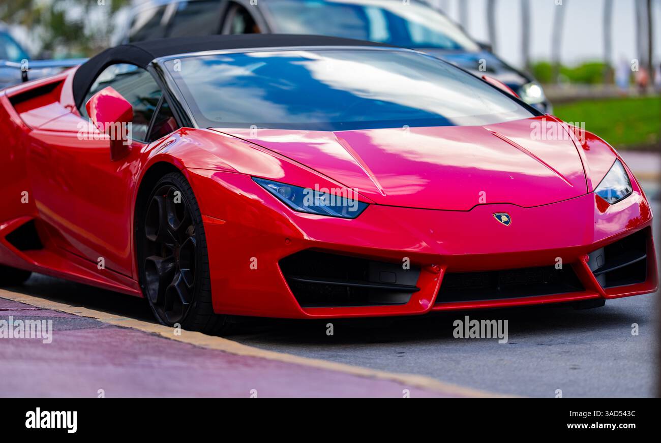 April 3, 2025. Miami. Lambo concept. Lamborghini sportscar on the road. Lamborghini supercar ...