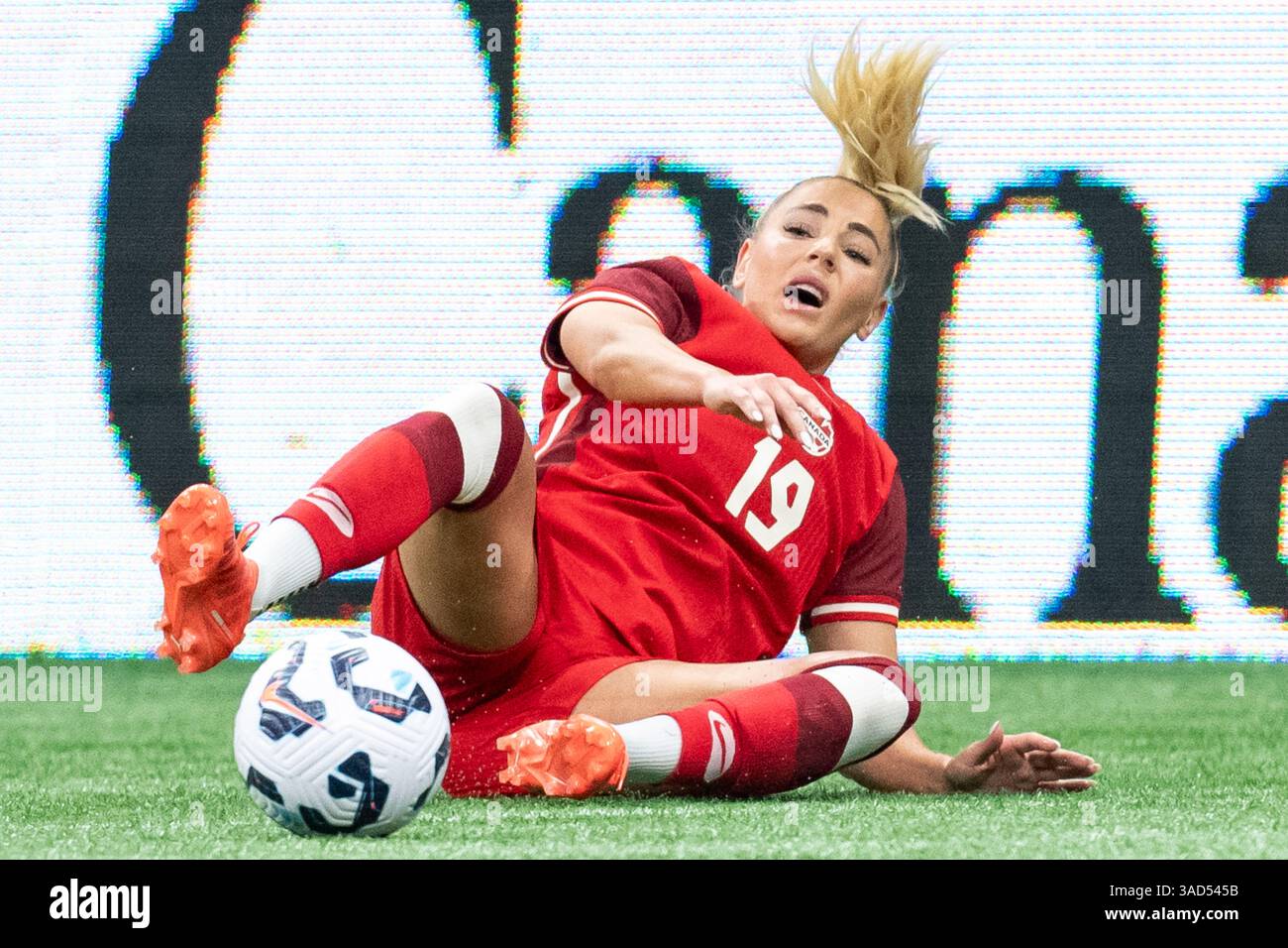 Vancouver, Canada. 04th Apr, 2025. Canada's Adriana Leon falls as she ...