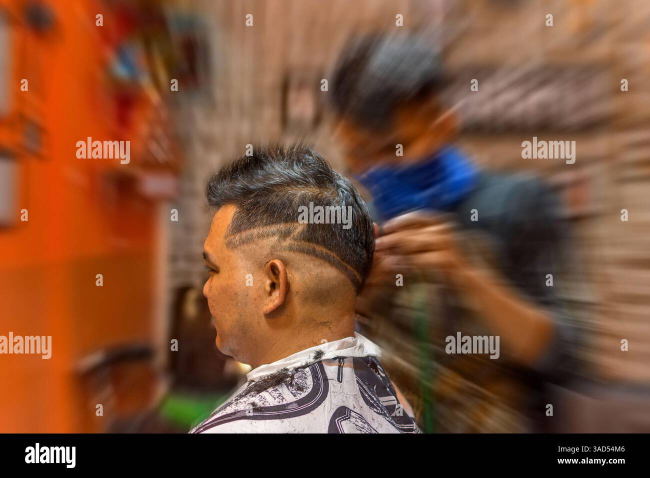 Thai man barber haircut a man customer in fashion vintage hairstyle at ...