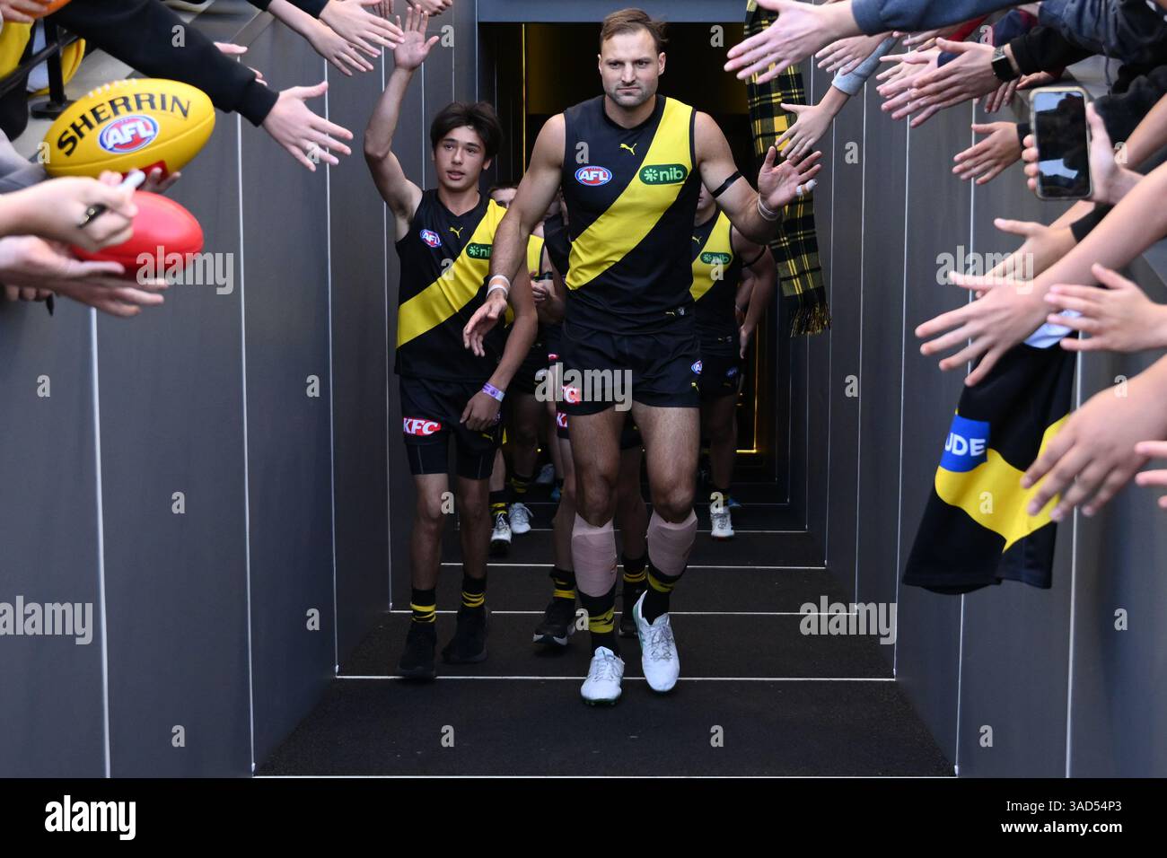 Toby Nankervis of Richmond leads teammates out during the AFL Round 4 ...
