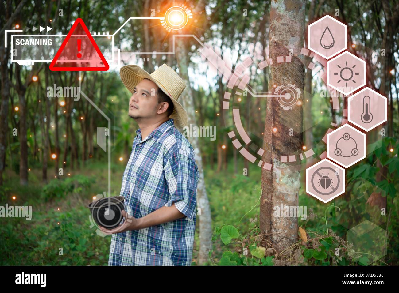 Smart farm digital icon and futuristic AI data infographic of Farmer ...