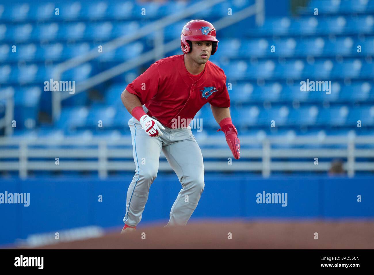 Clearwater Threshers Dante Nori (12) leads off first base during an ...