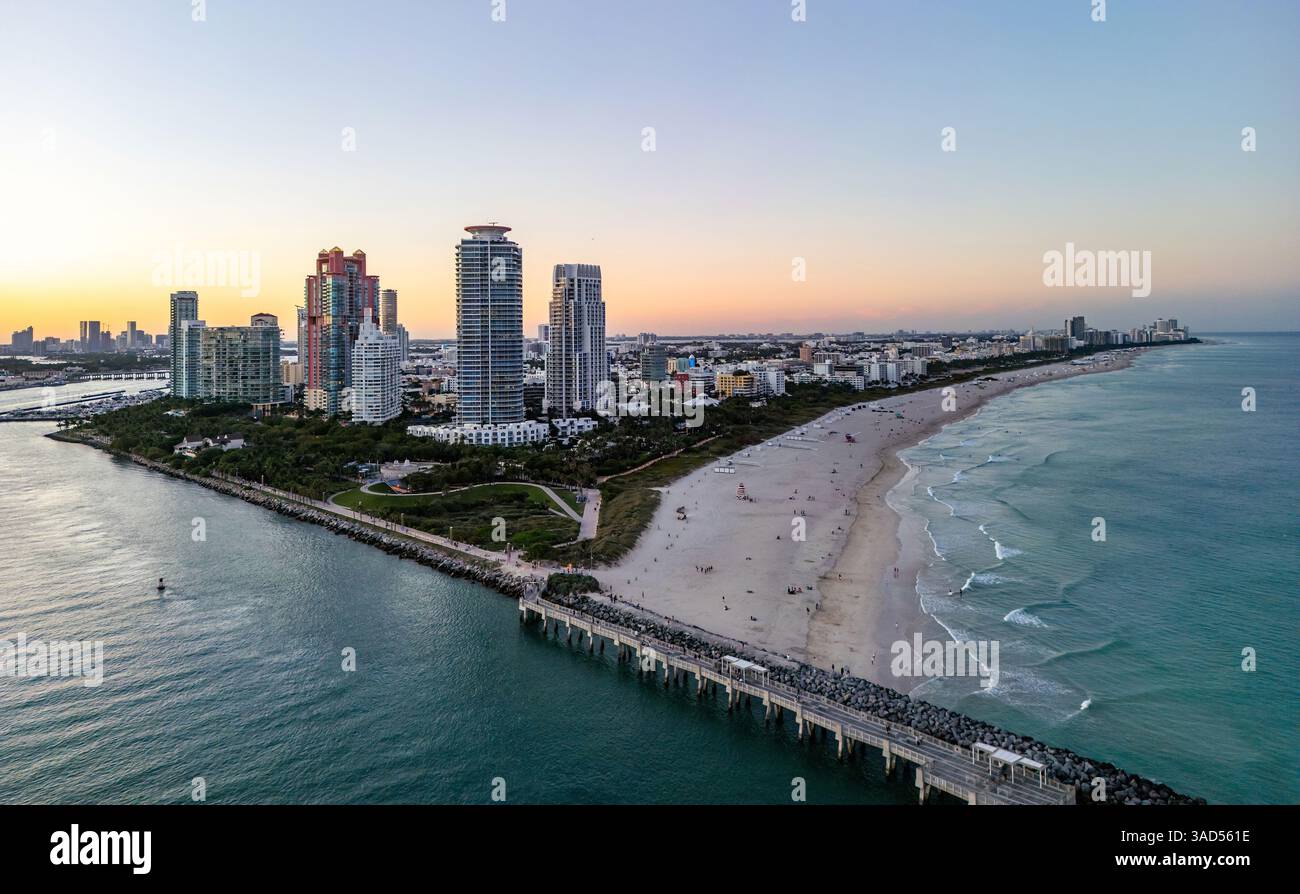 Miami Beach aerial drone view with skyline. Miami from above. Miamis ...