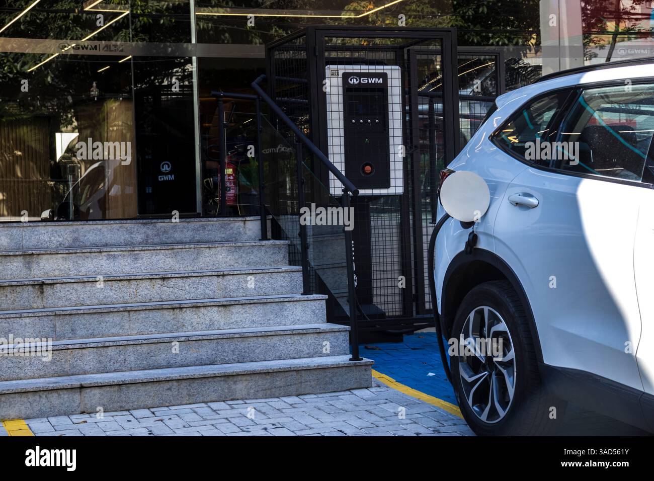 Sao Paulo, SP, January 22, 2025. GWM electric car charging at a dealership in Sao Paulo, Brazil ...