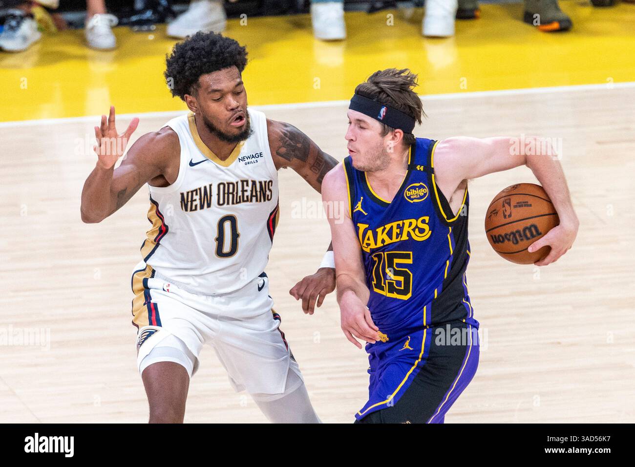 Los Angeles Lakers' Austin Reaves #15 drives against New Orleans ...