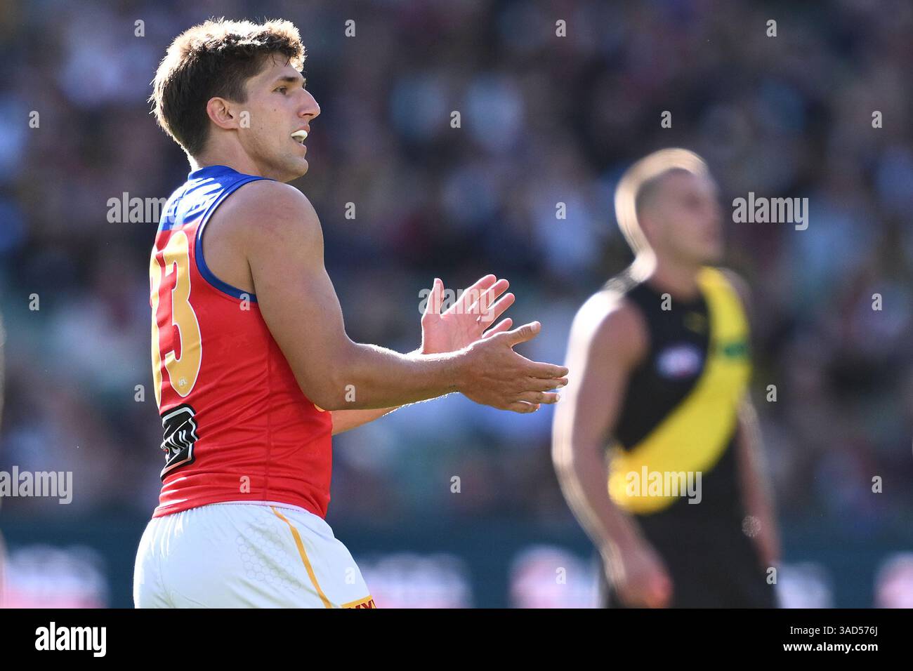 Melbourne, Australia. 05th Apr, 2025. Zac Bailey of the Lions (centre ...