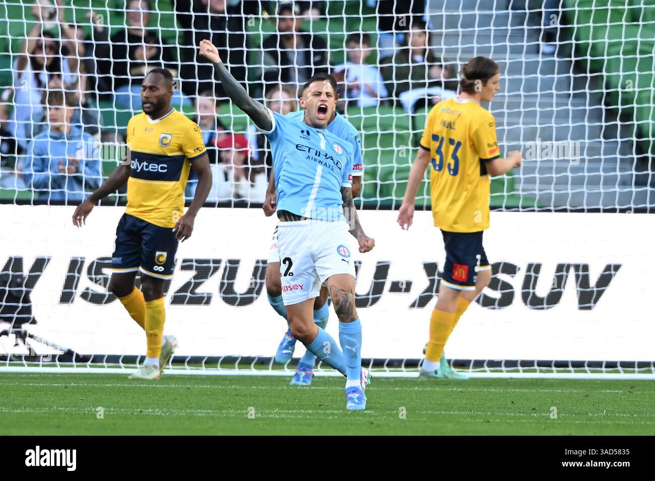 German Ferreyra of Melbourne City celebrates Media Memeti’s goal during ...