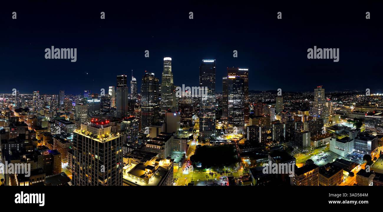 Downtown Los Angeles at Night, View from East Los Angeles of Entire ...