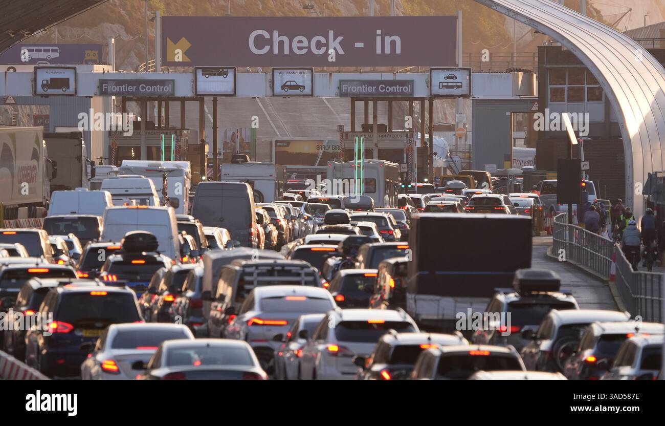 Passengers queue for ferries at the Port of Dover in Kent as the Easter ...