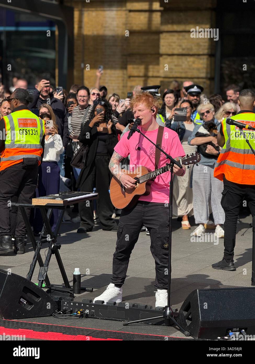 Handout photo of Ed Sheeran performing outside outside King's Cross ...